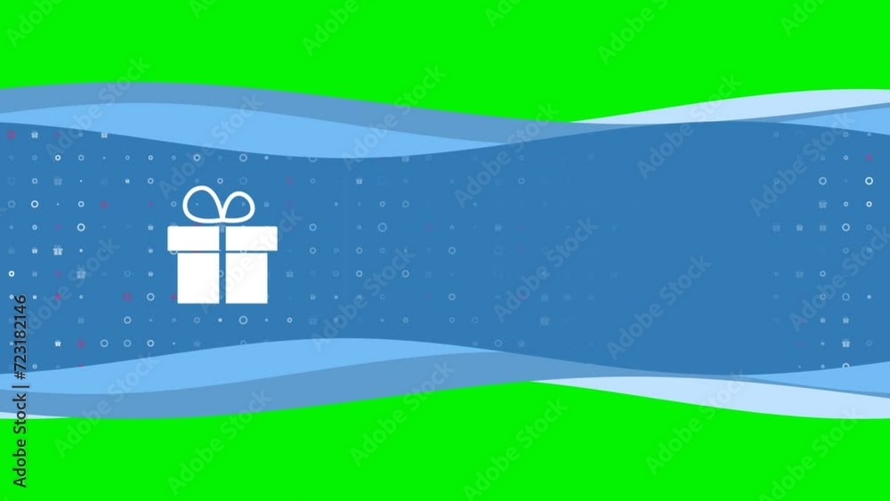 Animation of blue banner waves movement with white gift symbol on the ...