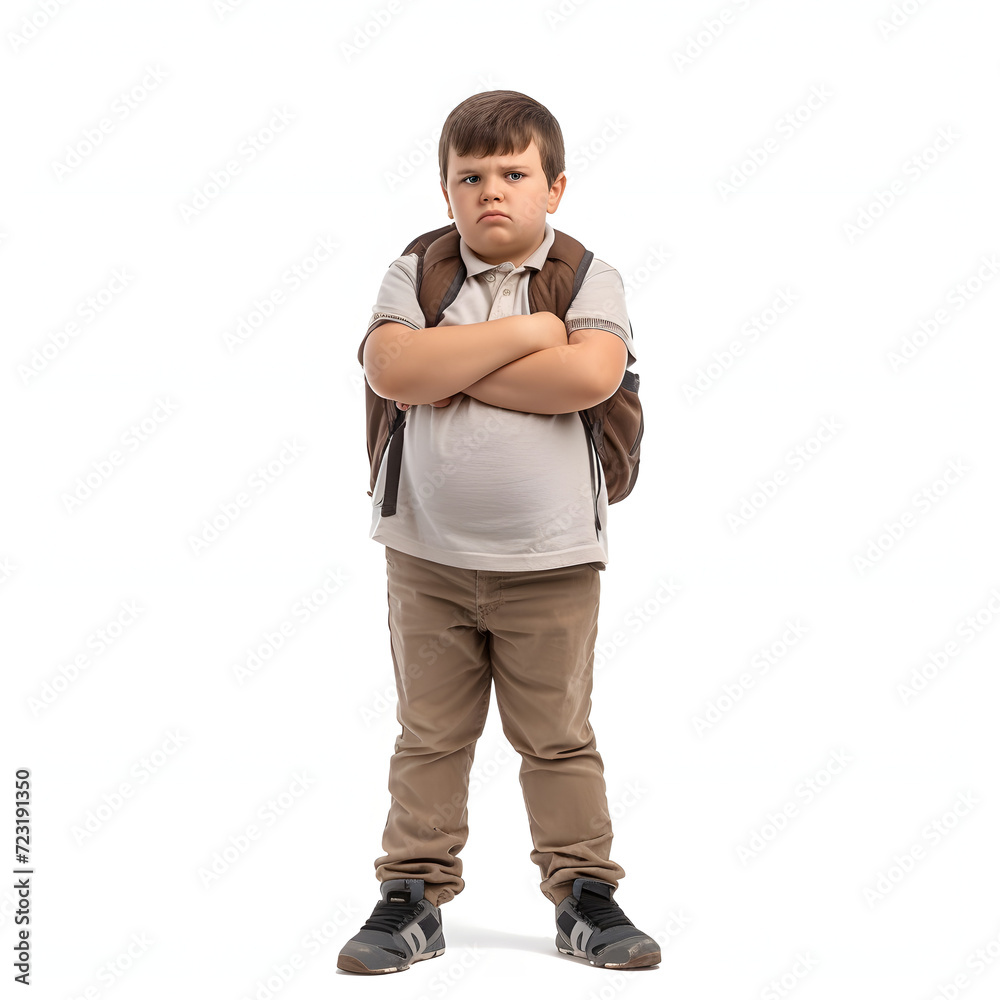 Overweight child being bullied in school isolated on white background ...