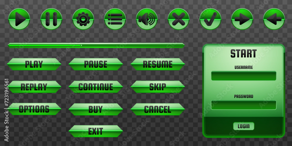 Neon Green Game Menu Interface Buttons and Panels GUI Elements Set for Game UI Designs Stock ...