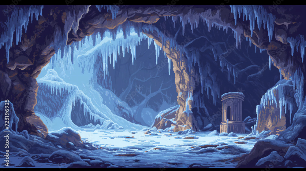 pixel art of ice cave dungeon background battle scene in RPG old school ...
