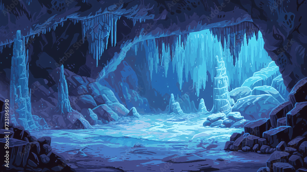 pixel art of ice cave dungeon background battle scene in RPG old school ...
