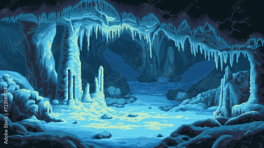 pixel art of ice cave dungeon background battle scene in RPG old school ...