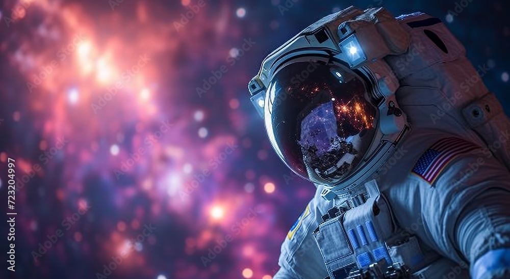 A brave astronaut stands in awe of the vastness of space, their ...