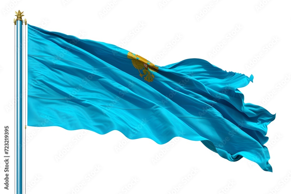 Vibrant blue flag waving in the wind against a clear backdrop. symbol ...