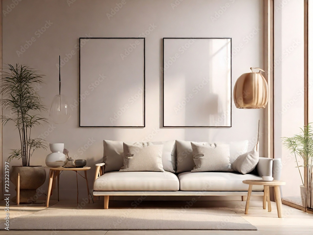 Two vertical ISO A0 frame mockup, reflective glass, mockup poster on ...