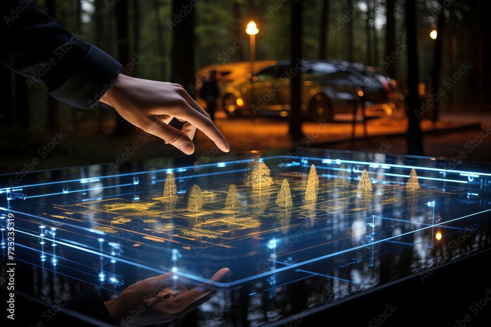 Cutting-edge holographic technology. floating chart with interactive ... Cutting-edge holographic technology. floating chart with interactive ...