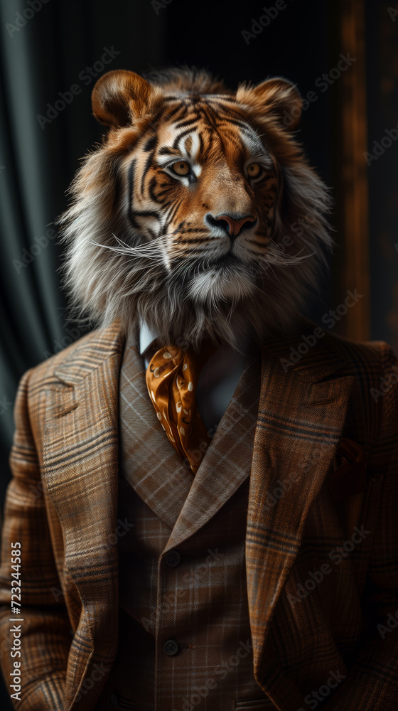Tiger dressed in an elegant suit, standing as a confident leader and a ...