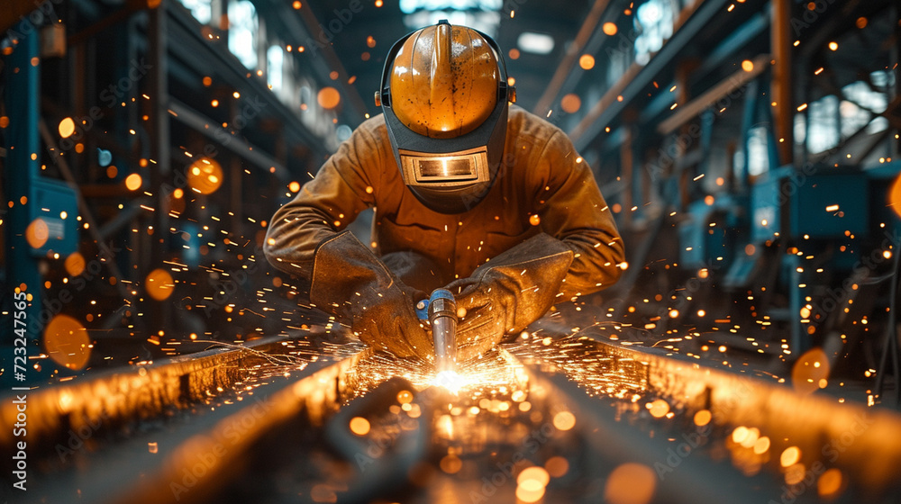Sparks of Craftsmanship: Industrial Welder with Torch Creating a ...