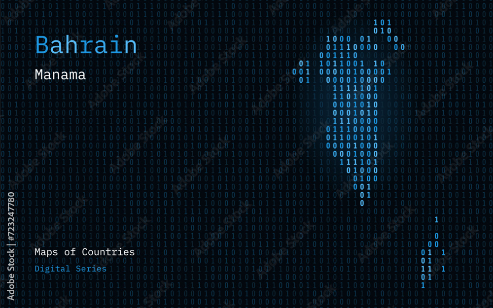 Bahrain Map Shown in Binary Code Pattern. TSMC. Blue Matrix numbers ...