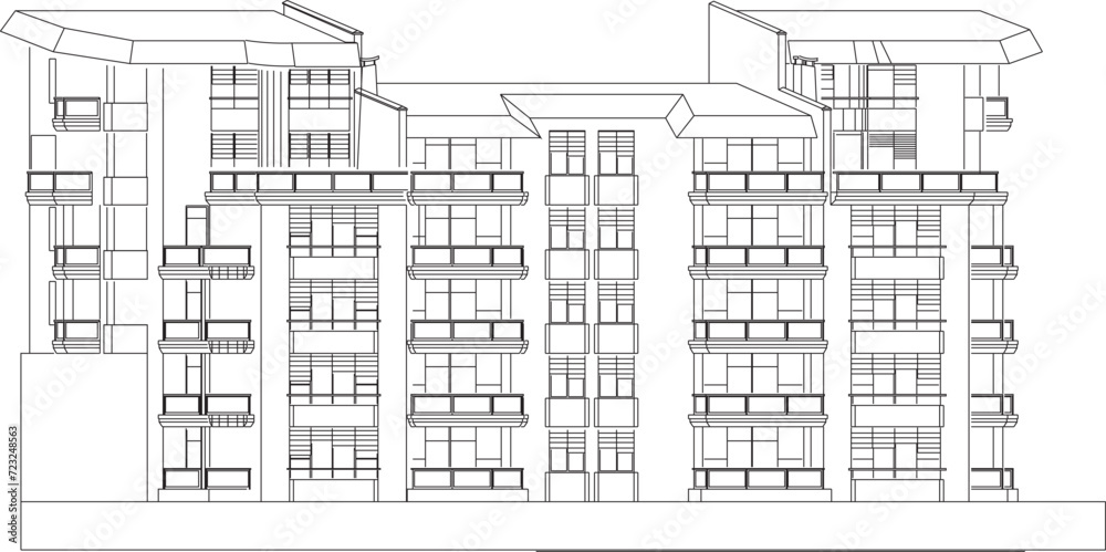 Vector sketch illustration of architectural design of multi-storey ...