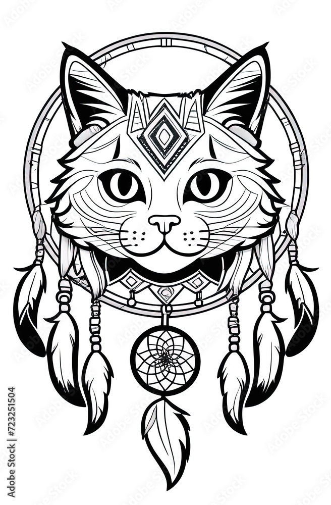 cat dream catcher. Coloring book antistress for children and adults ...