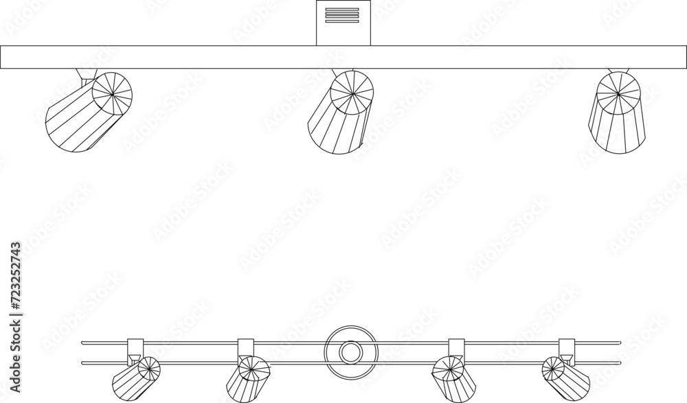 Vector sketch illustration of hanging spotlight design for theater ...