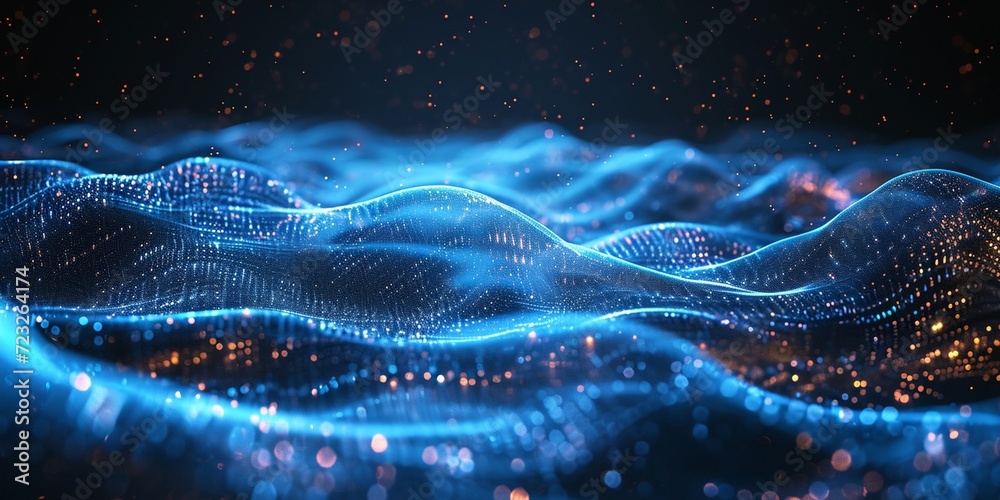 Design a digital ocean background with flowing data waves and ...