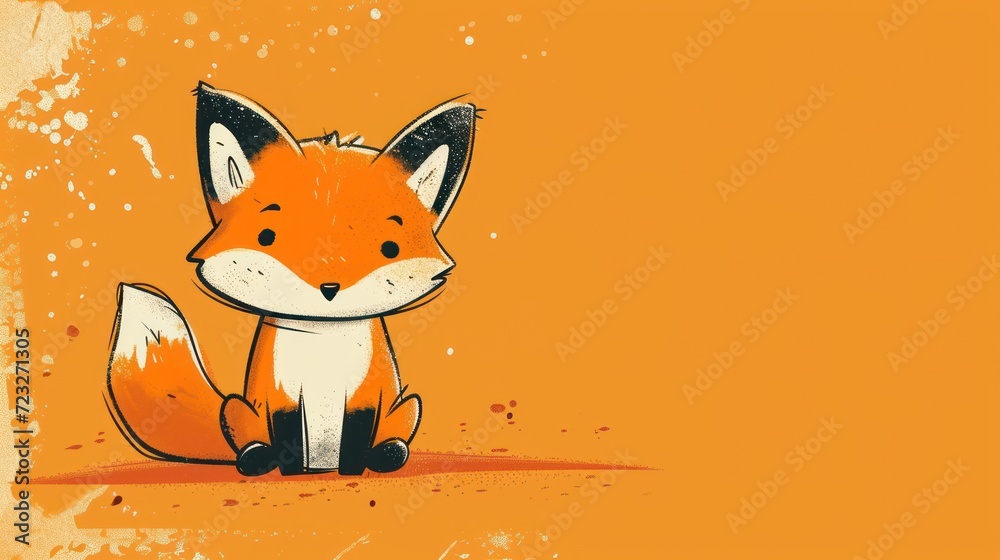 a drawing of a red fox sitting on top of an orange ground with spots on ...