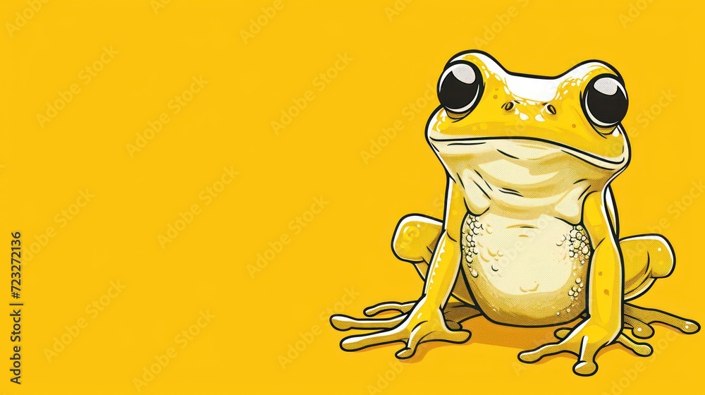 a yellow frog sitting on top of a yellow floor next to a black and ...