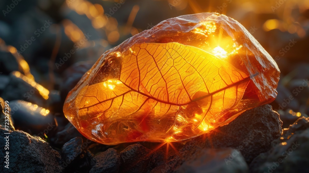 A Radiant Amber Stone Sunlight Passing Through To Reveal A Delicate