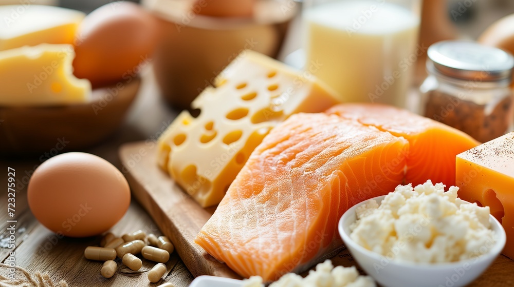 Vitamin D rich foods and supplements, showcasing natural sources like ...