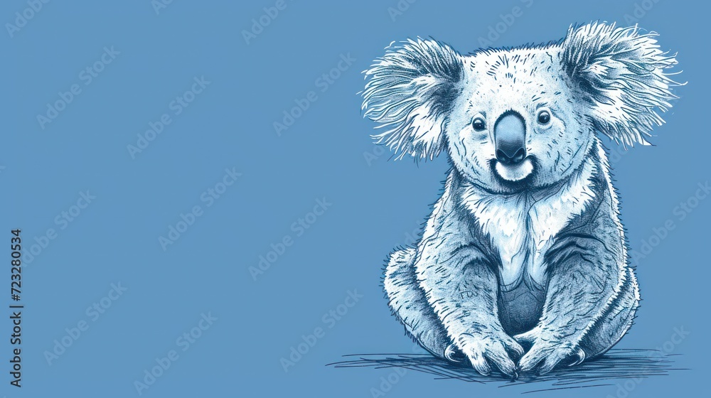 a drawing of a koala sitting on the ground with its head turned to the ...