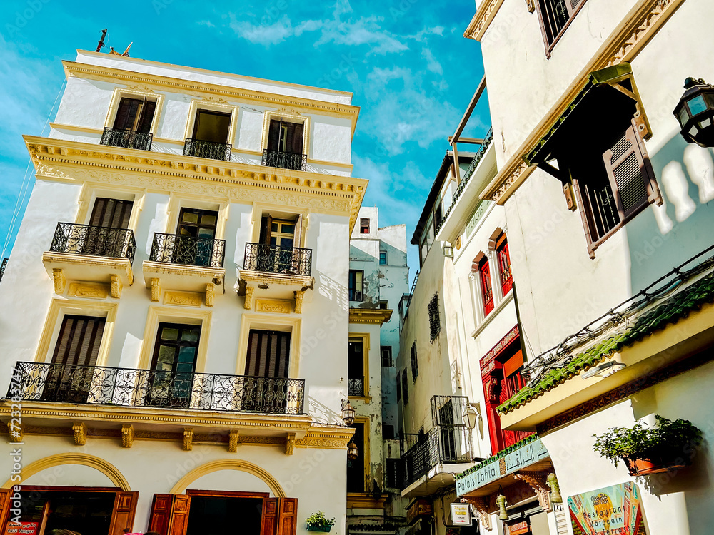 Tangier, Morocco - December 29, 2023: Streetscapes and building facades ...