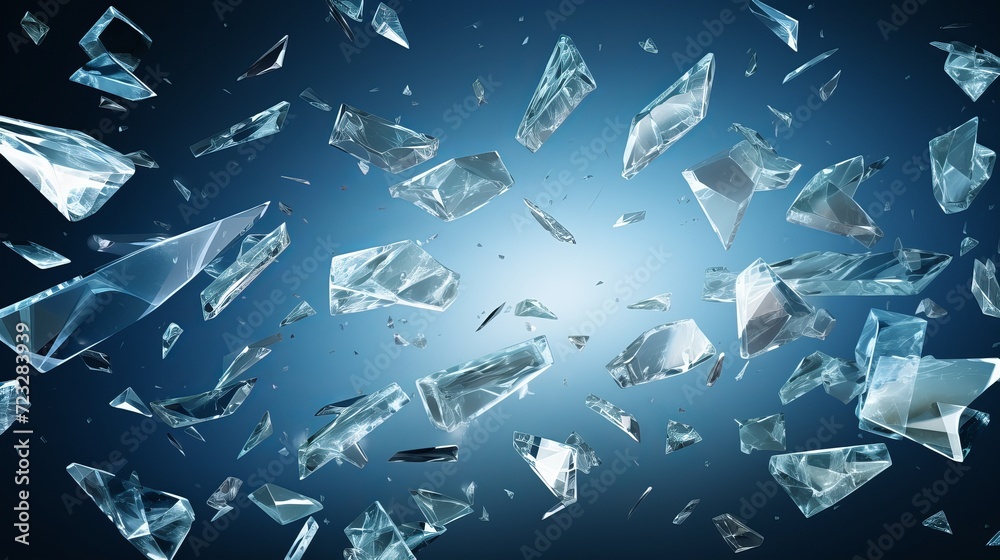 Realistic vector background shards of broken glass flying in the air ...