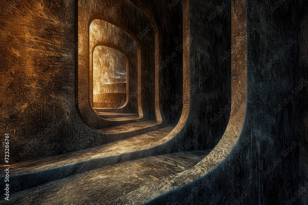 A labyrinthine network of winding paths and corridors unfolds, leading ...