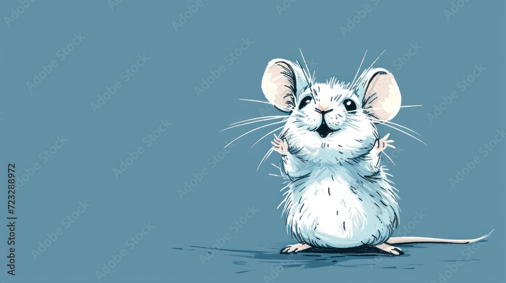 a white mouse standing on its hind legs with its front paws on it's ...
