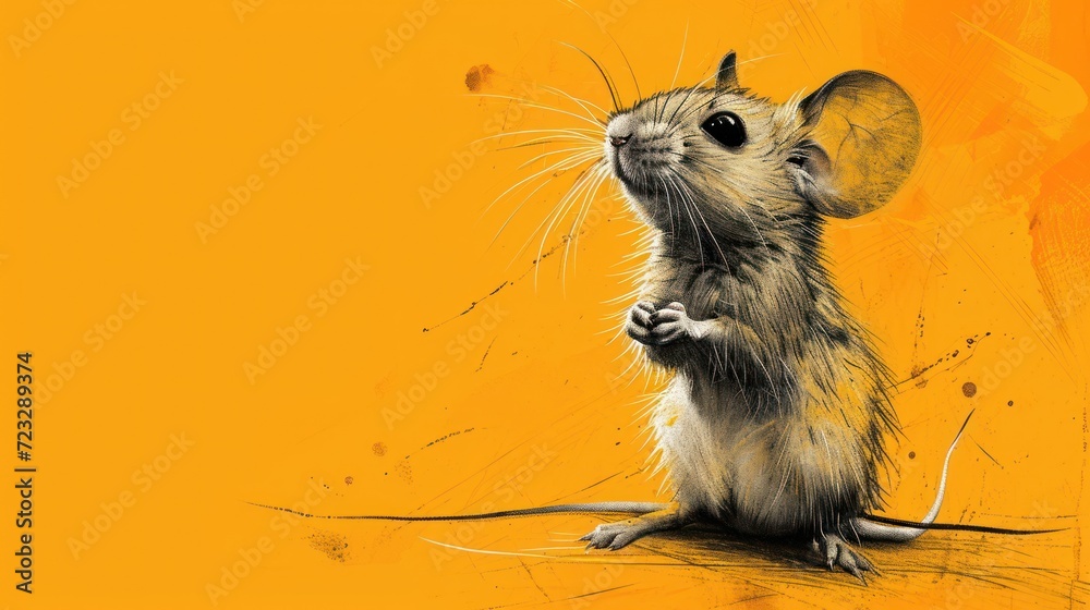 a painting of a mouse standing on its hind legs with its front paws in ...