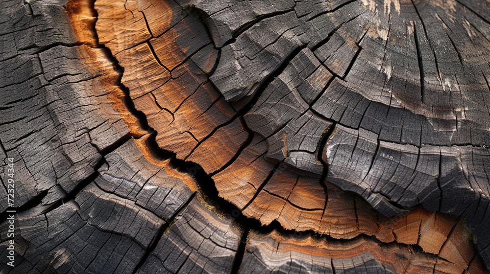 Split log texture with a focus on the fractured wood fibers, wood ...
