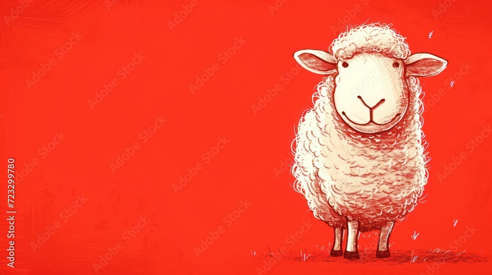 a drawing of a sheep on a red background with a black outline of a ...