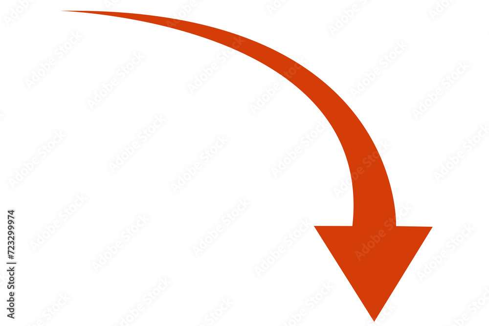 Poster Red arrow curved graph falling down side direction transparent ...