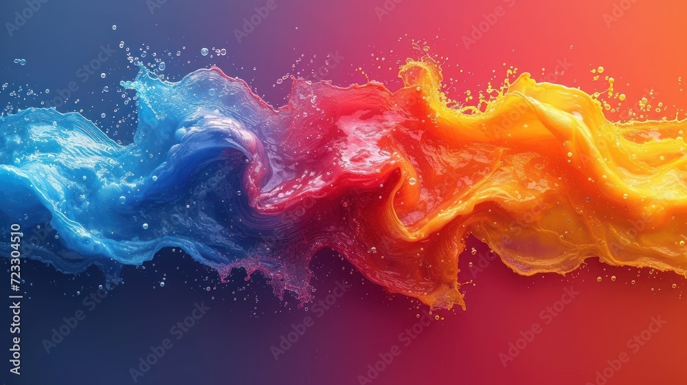 three different colors of liquid on a blue, red, yellow and pink ...