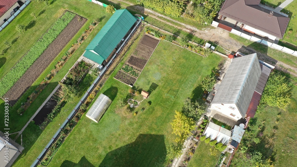 Homestead private farming in the countryside. Dacha in the fall. View ...