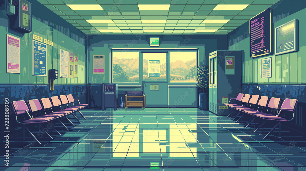DMV office waiting room pixel art scene Stock Illustration | Adobe Stock