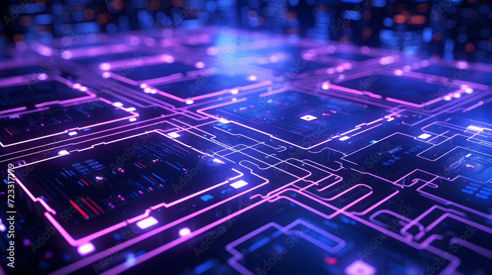 A maze with purple and blue lights and a purple background,, Closed up ...