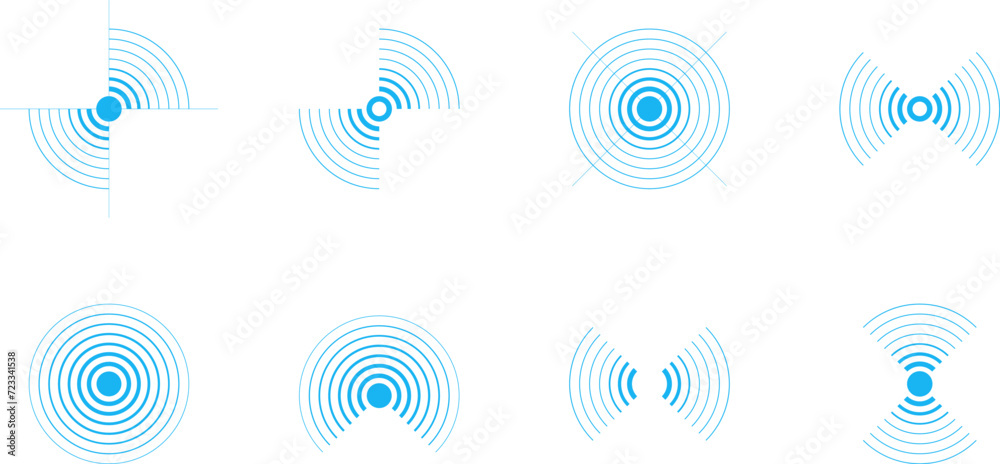 Radar vector icons. Signal concentric circles. Sound wave background ...