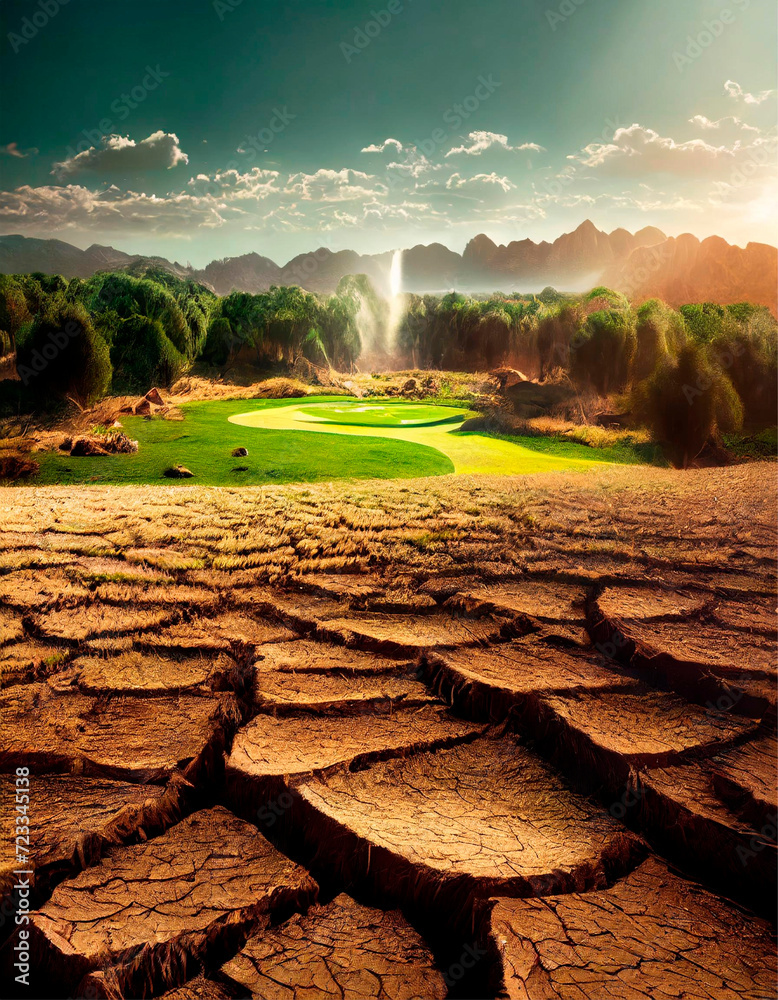 Image depicting the social contrast between a lush green golf course ...