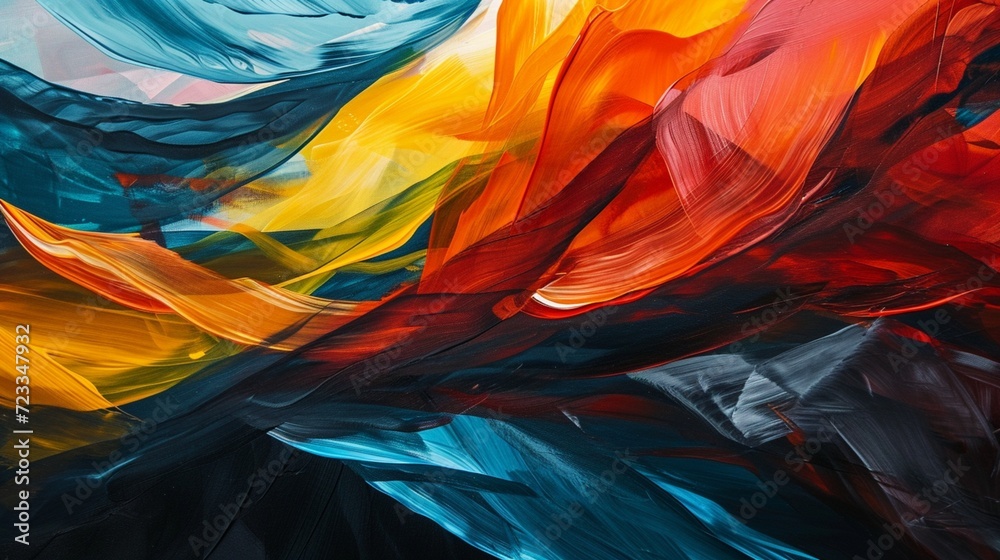 Layers of color unfold in diagonal elegance on the black canvas ...