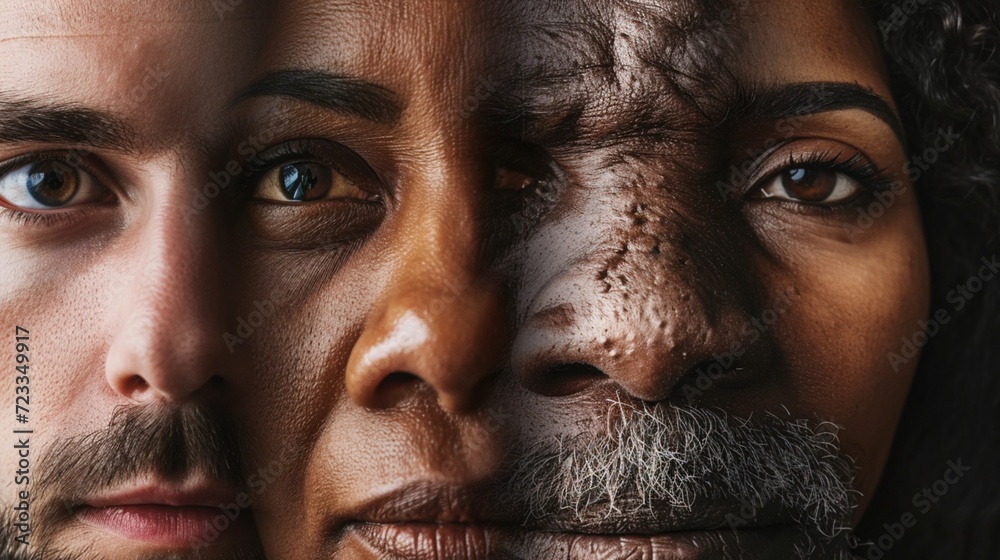 Human face made from different portrait of men and women of diverse age ...