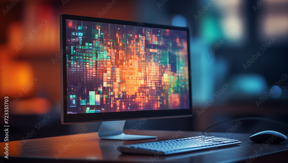 Moderner und vernetzter Computer zeigt die bunte Kreativität des ...