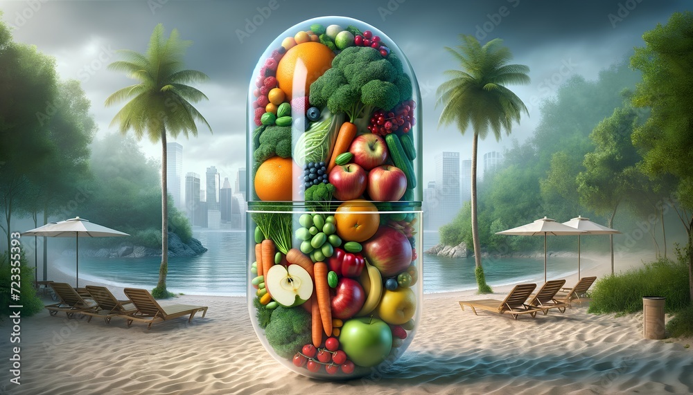 clear capsule overflowing with essential multivitamins and dietary ...