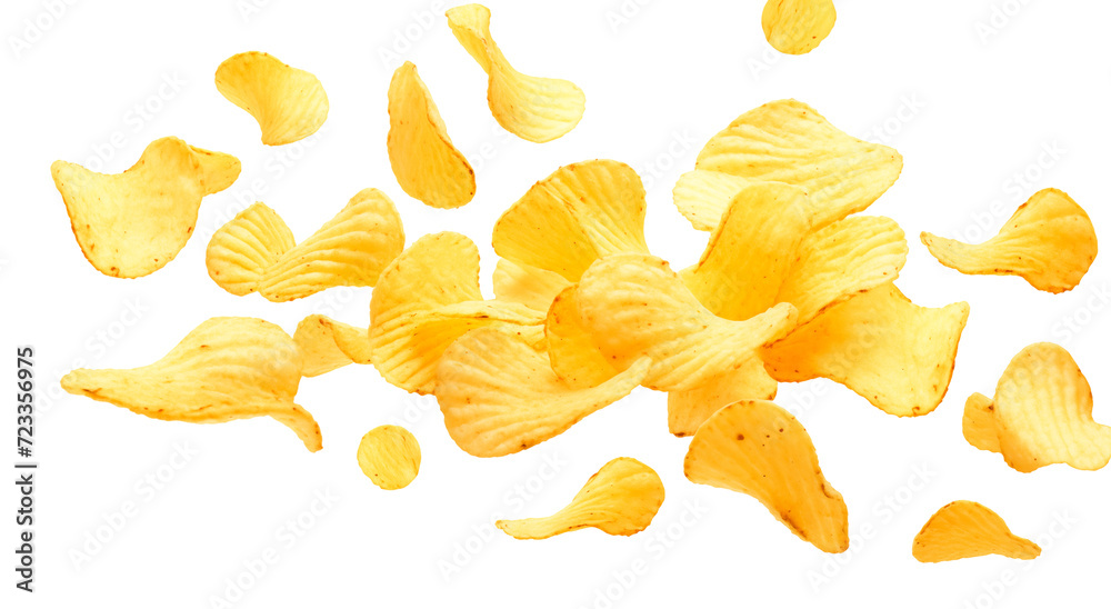 Falling natural potato chips isolated on white transparent background ...