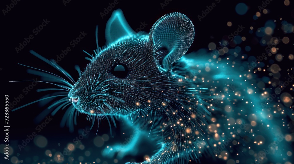 a computer generated image of a mouse on a black background with blue ...