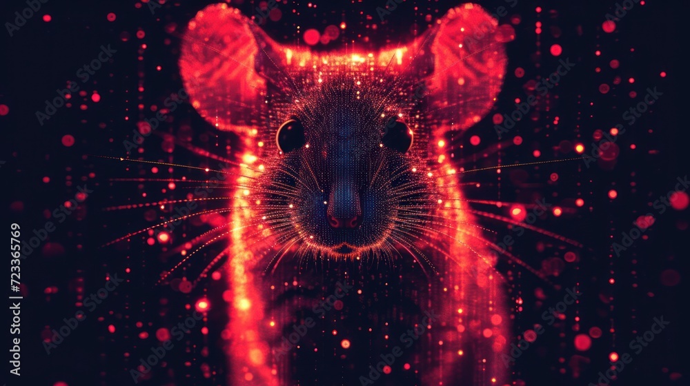 a computer generated image of a mouse's face with glowing red and ...