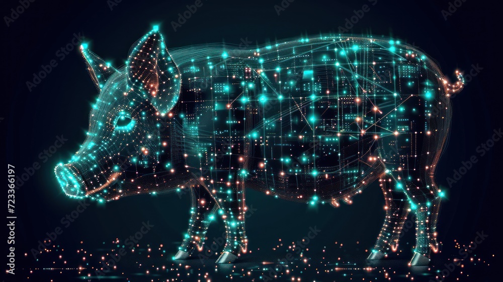 a picture of a cow that is connected to a network of dots and lines and ...