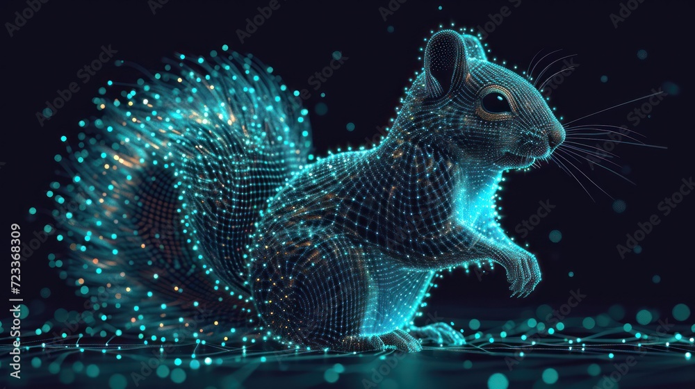 a 3d rendering of a squirrel sitting on its hind legs in front of a ...