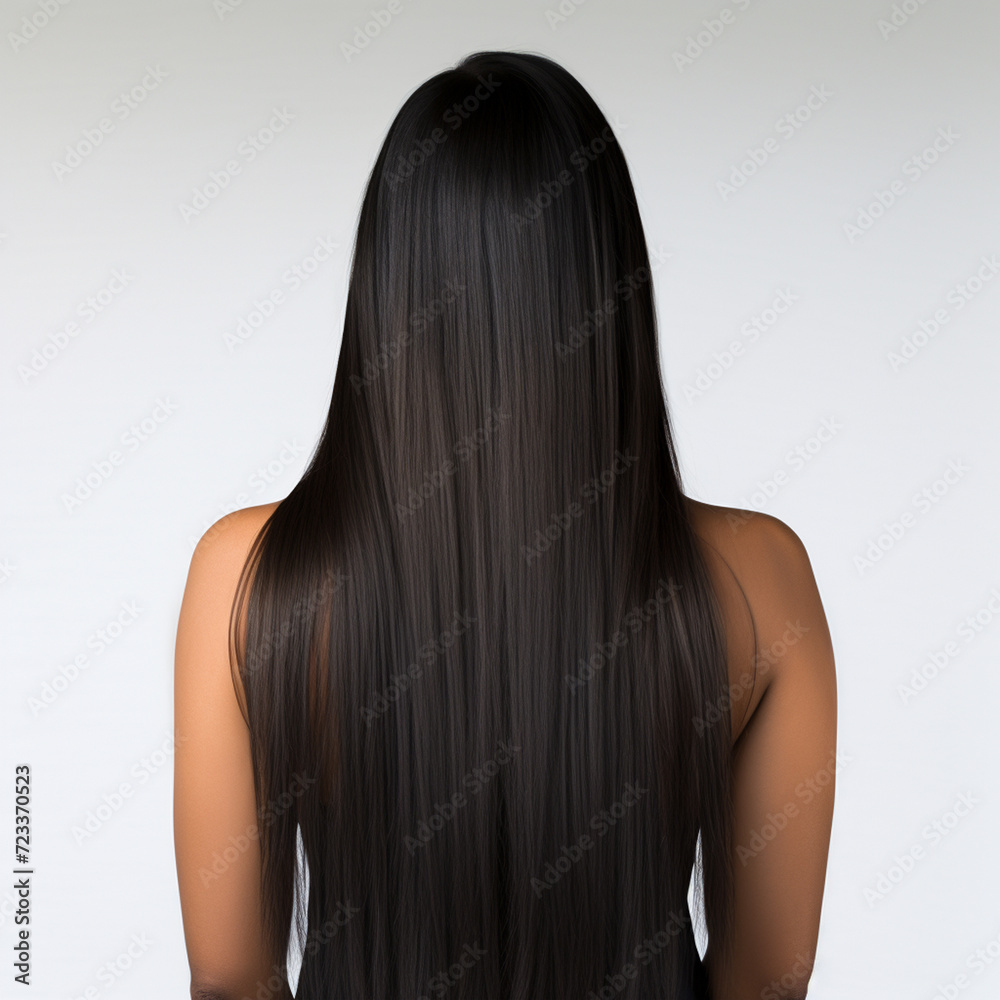 Beautiful dark long hair from behind. Black hair. Ai generated Stock ...