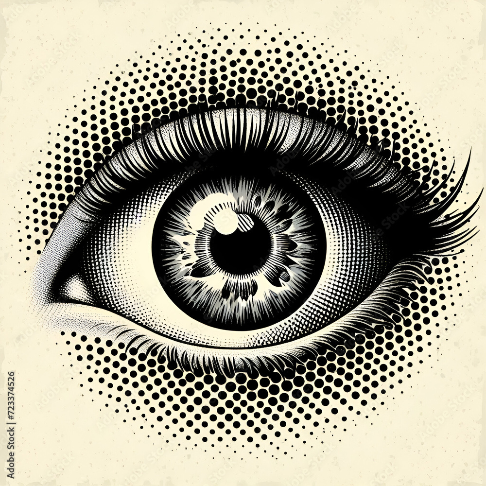 Retro halftone collage eye for mixed media design. Open human eye in ...