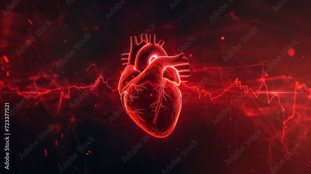 illustration of a real heart with red joints and black background with ...
