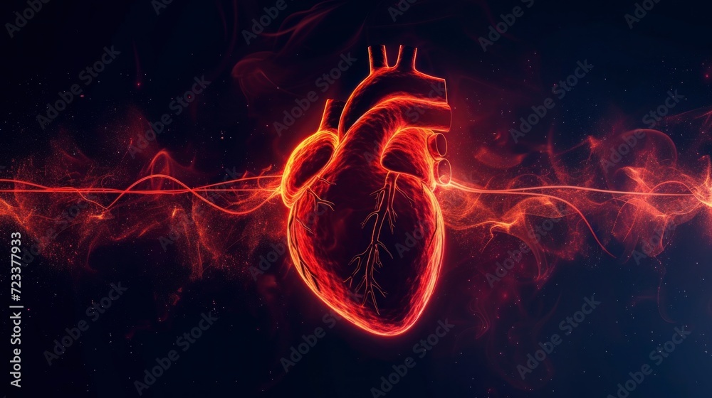illustration of a real heart with red joints and black background with ...