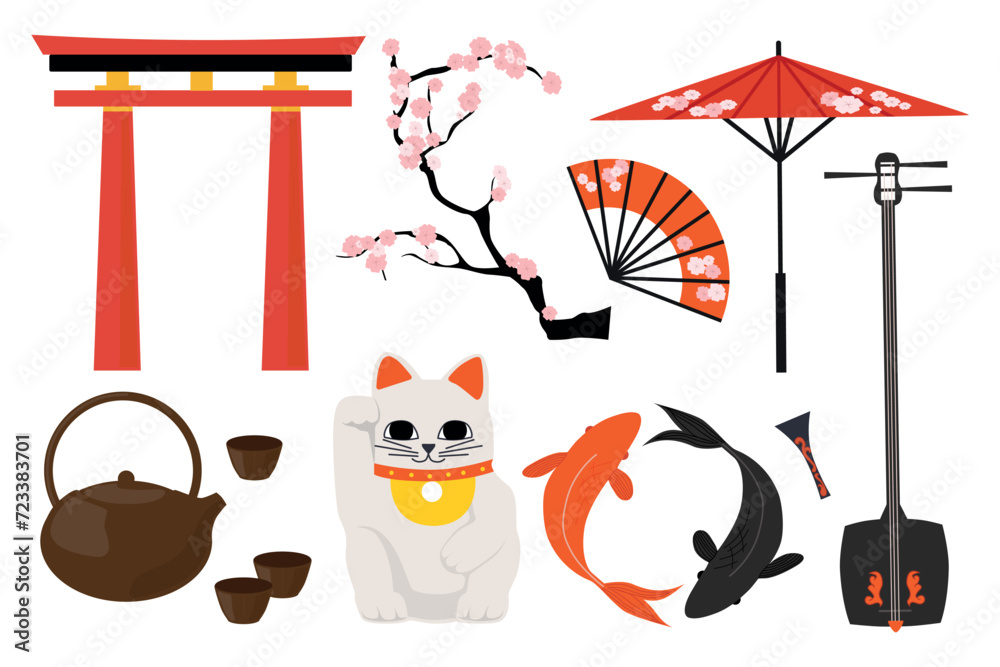 Set elements of Japanese culture in cartoon style. Vector illustration ...